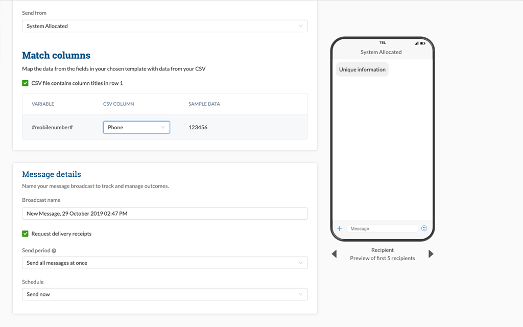 Mail Merge - Send Now or Send Later - directSMS by Sinch MessageMedia