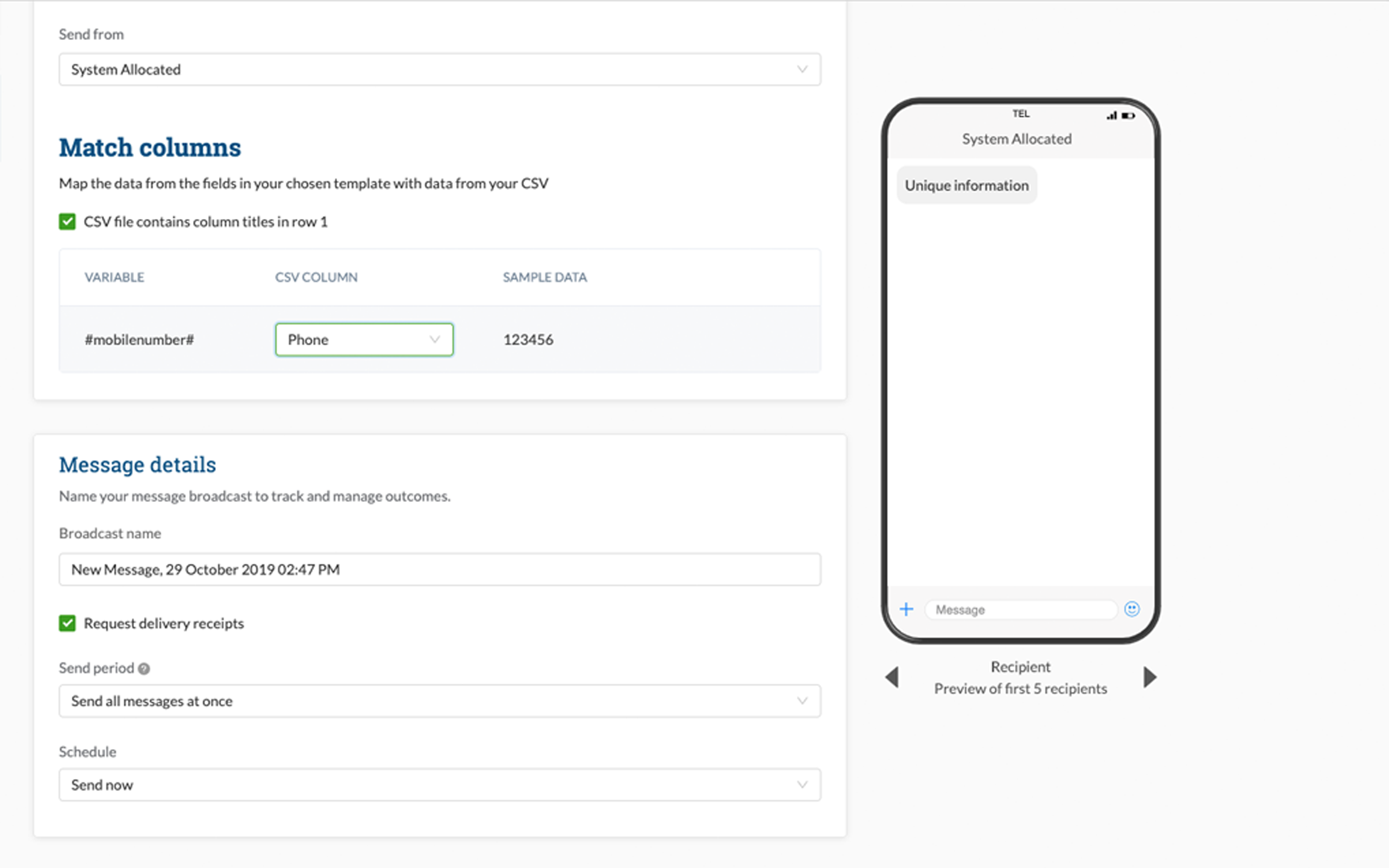 Mail Merge - Send Now or Send Later - directSMS by Sinch MessageMedia
